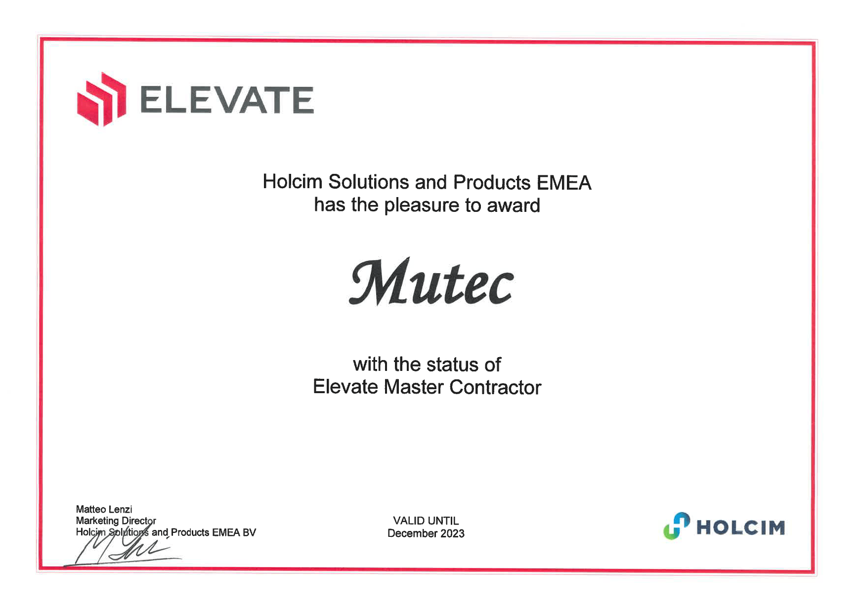 Mutec achieves TPO Master Contractor Certificate